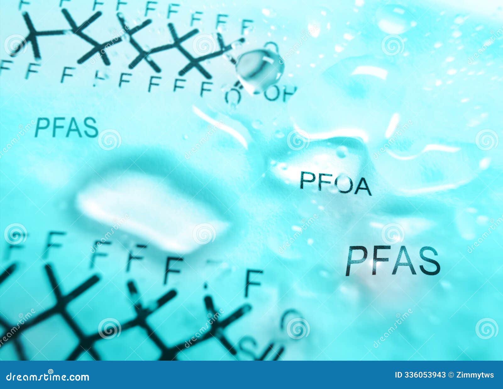 Water Droplets with PFAS Text and Chemical Structure in the Background ...