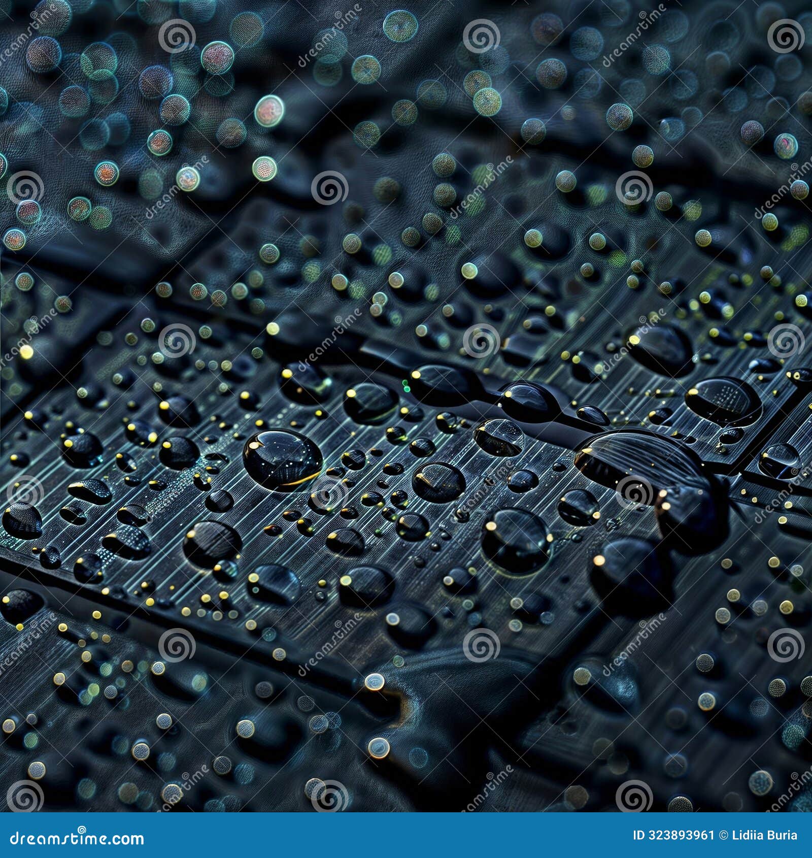 Water Droplets on Textured Surface with Circuit Patterns, Generative Ai ...
