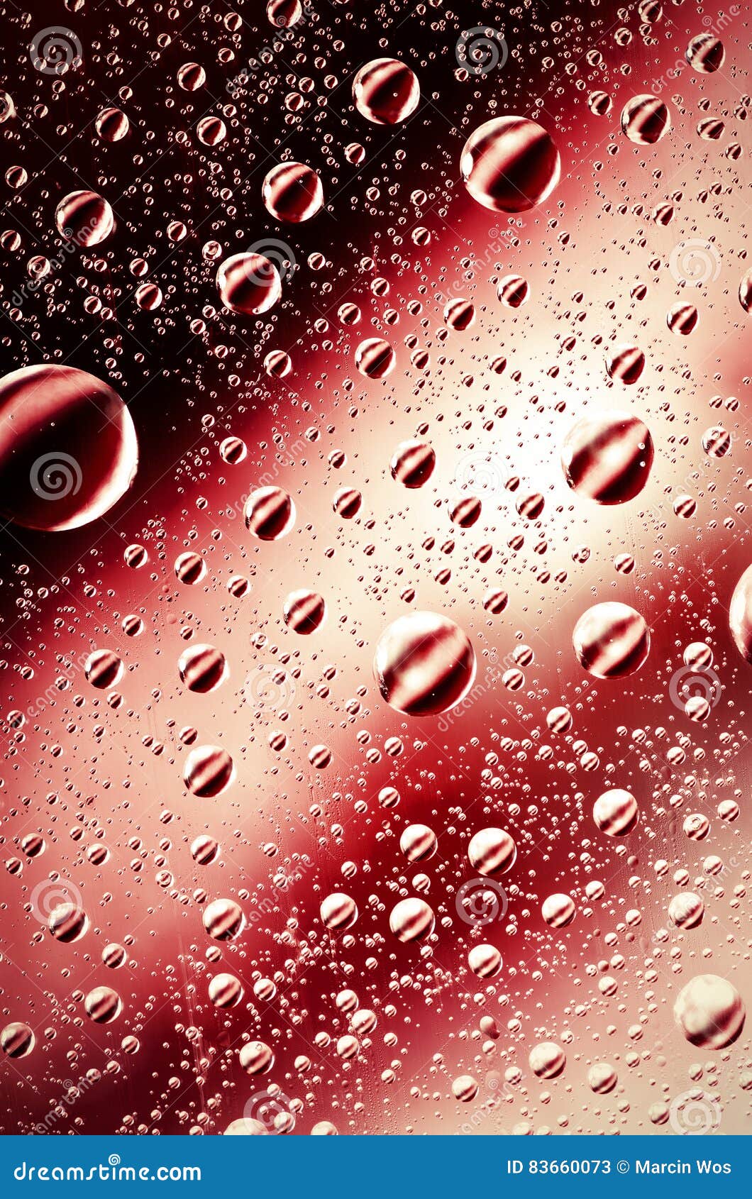 Water Drops Background on Red Surface. Water Droplets with Reflections ...