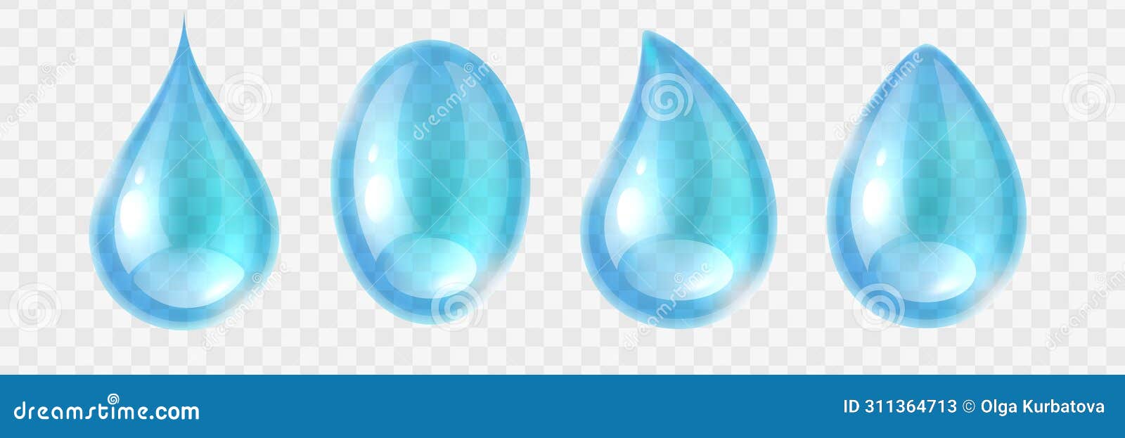 Water Drops. Blue Aqua Drop Different Forms, Raindrops or Tears, Clear ...