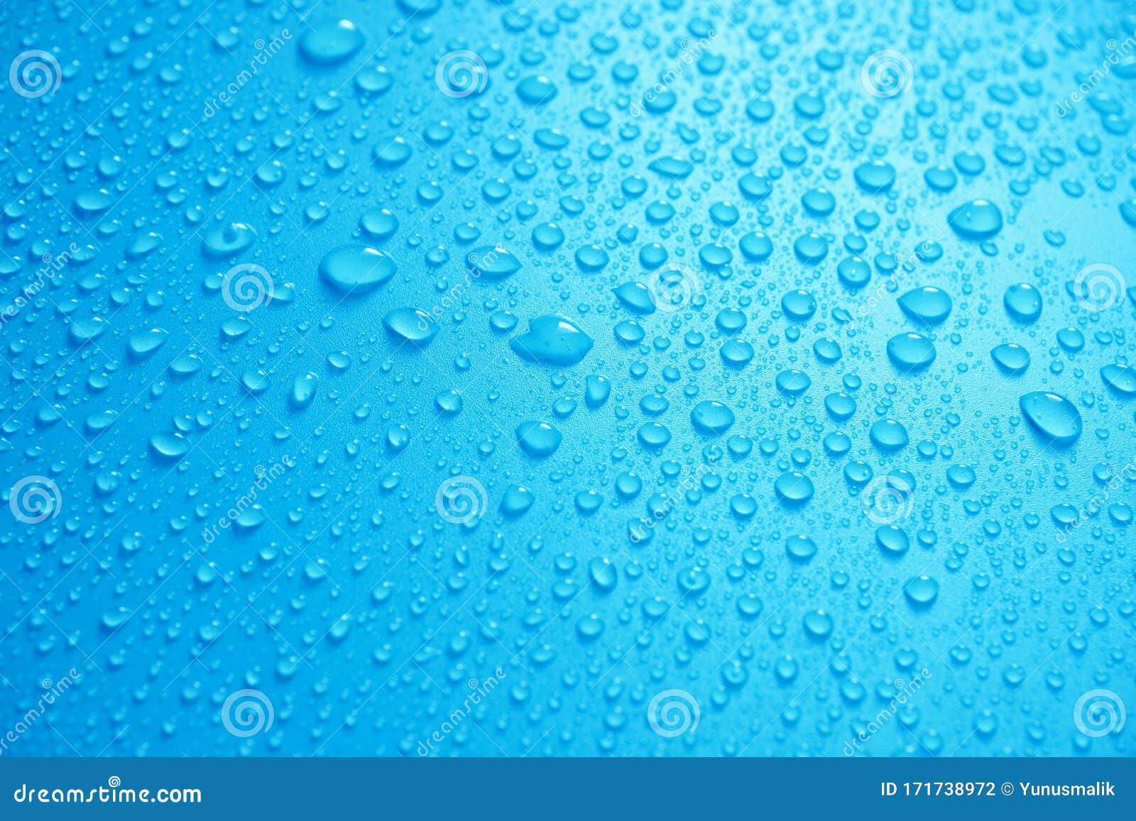 Water Drops on Blue Background. Stock Photo - Image of texture, surface ...