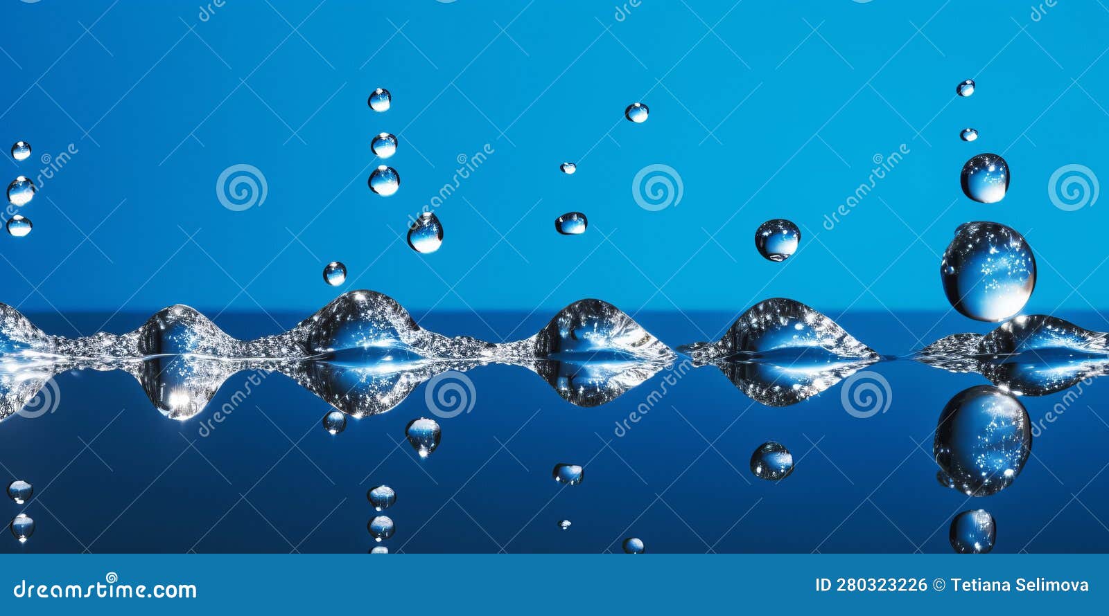 Water Drops on Blue Background. Side View. Stock Illustration ...