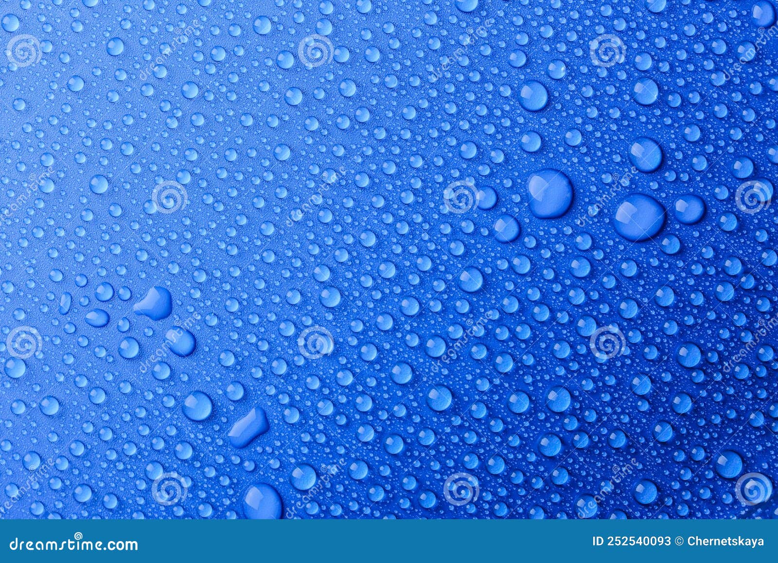 Water Drops on Blue Background, Top View Stock Image - Image of ...