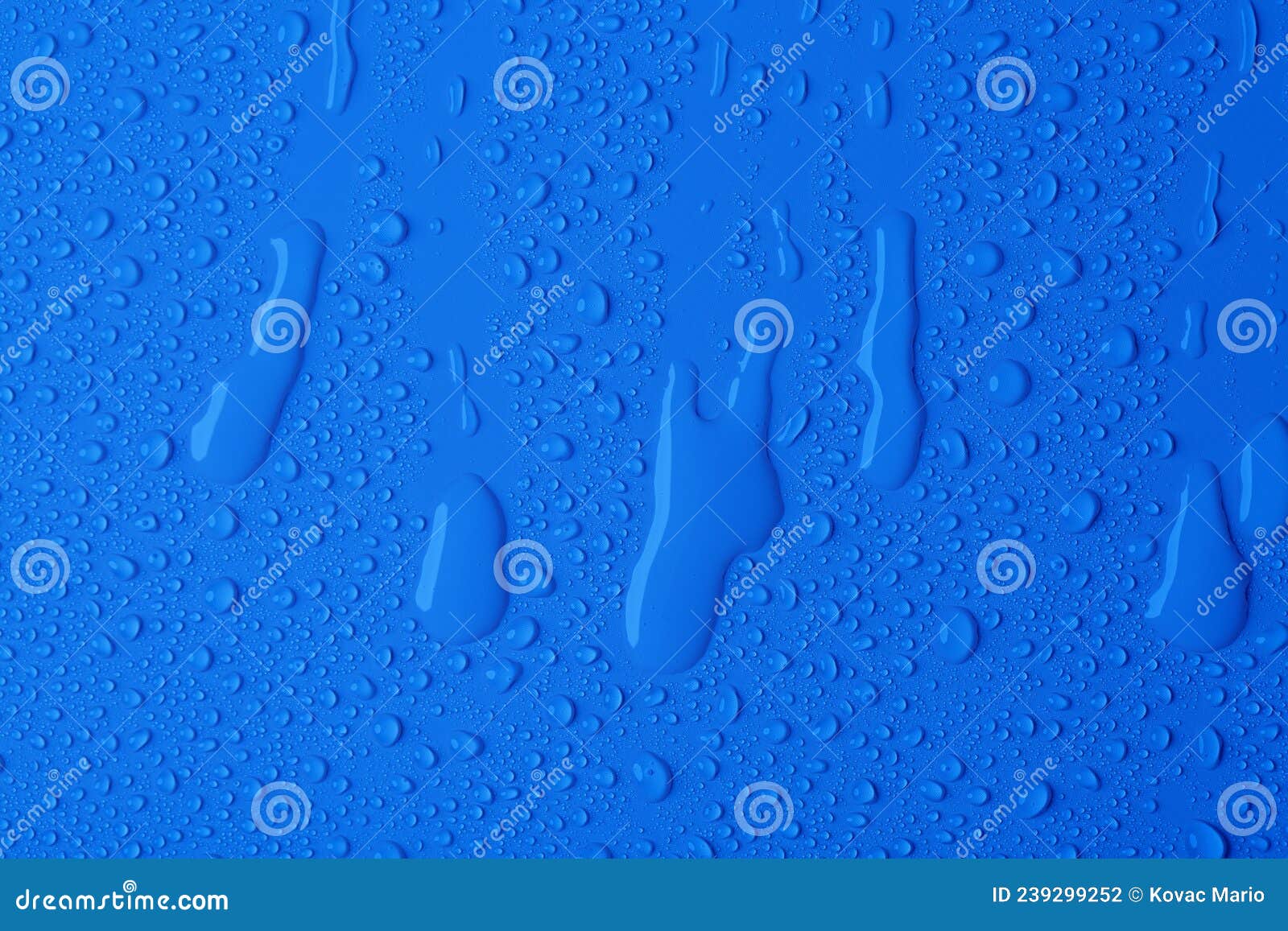 Water Drops on Blue Color Surface Stock Photo - Image of clean, drops ...