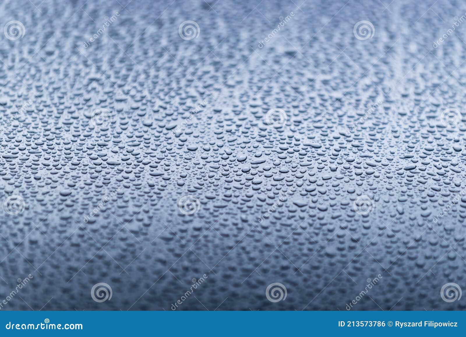 Water Drops on Blue Metal Surface. Stock Photo - Image of rain ...