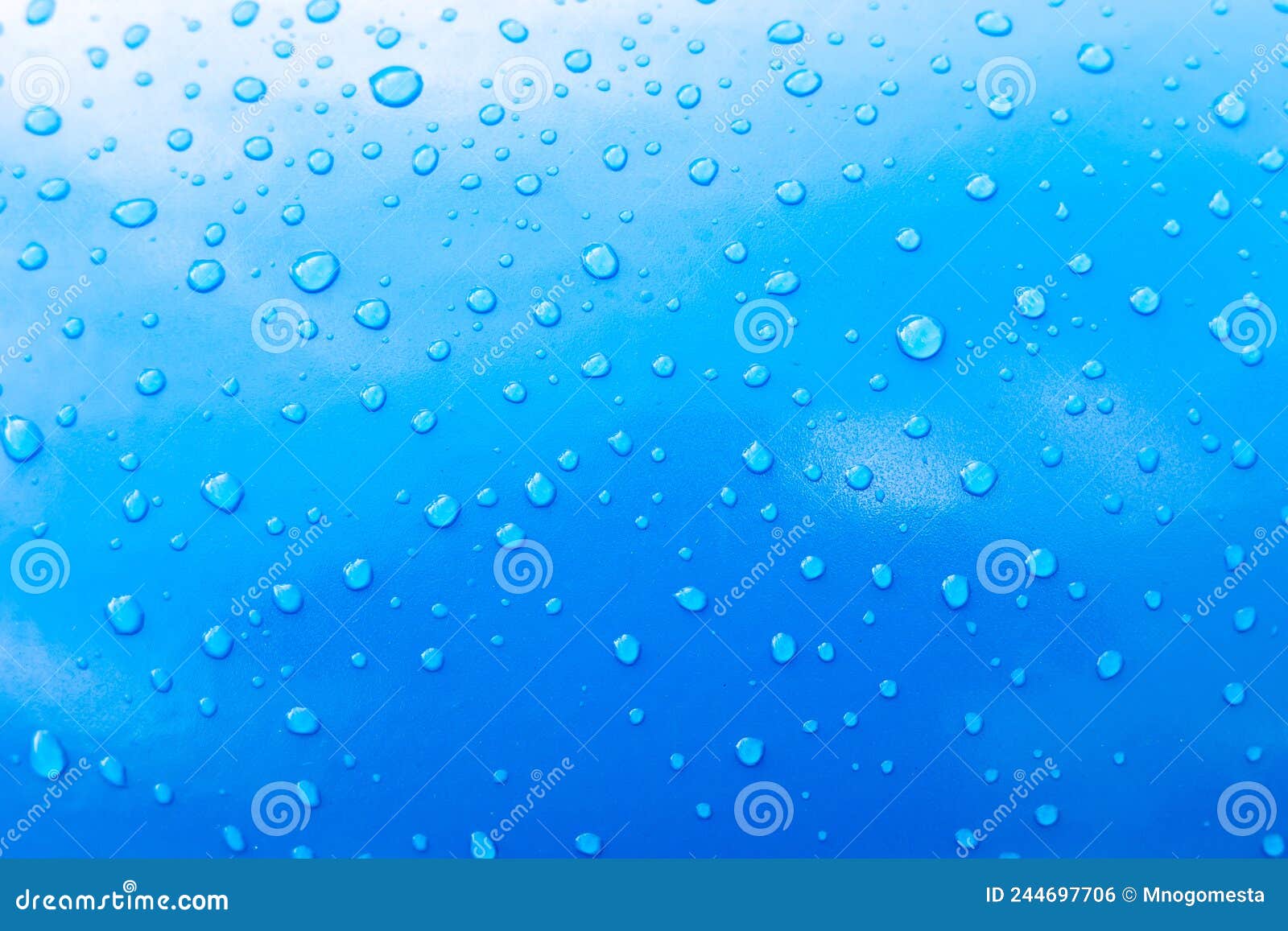 Water Drops on Blue Paint after Rain. Blue Gradient Background or ...
