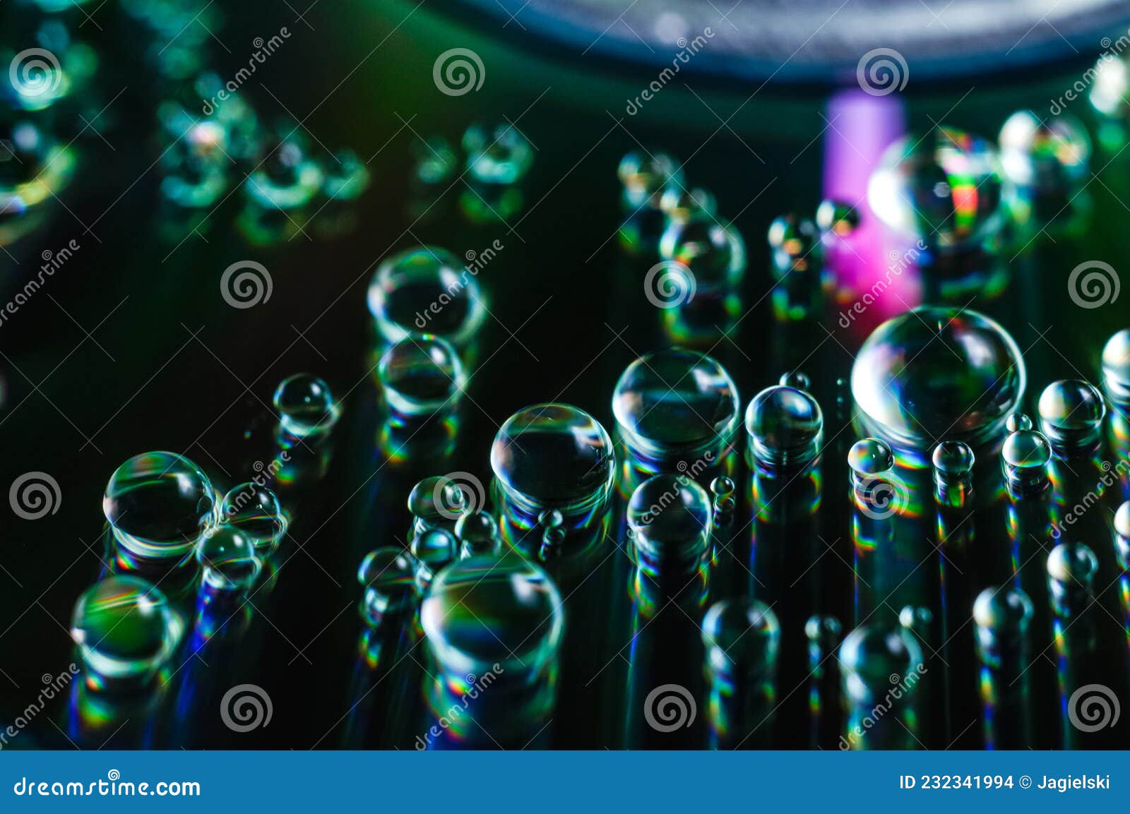 Water Drops, Bubbles Illuminated with Colored Light Stock Photo - Image ...