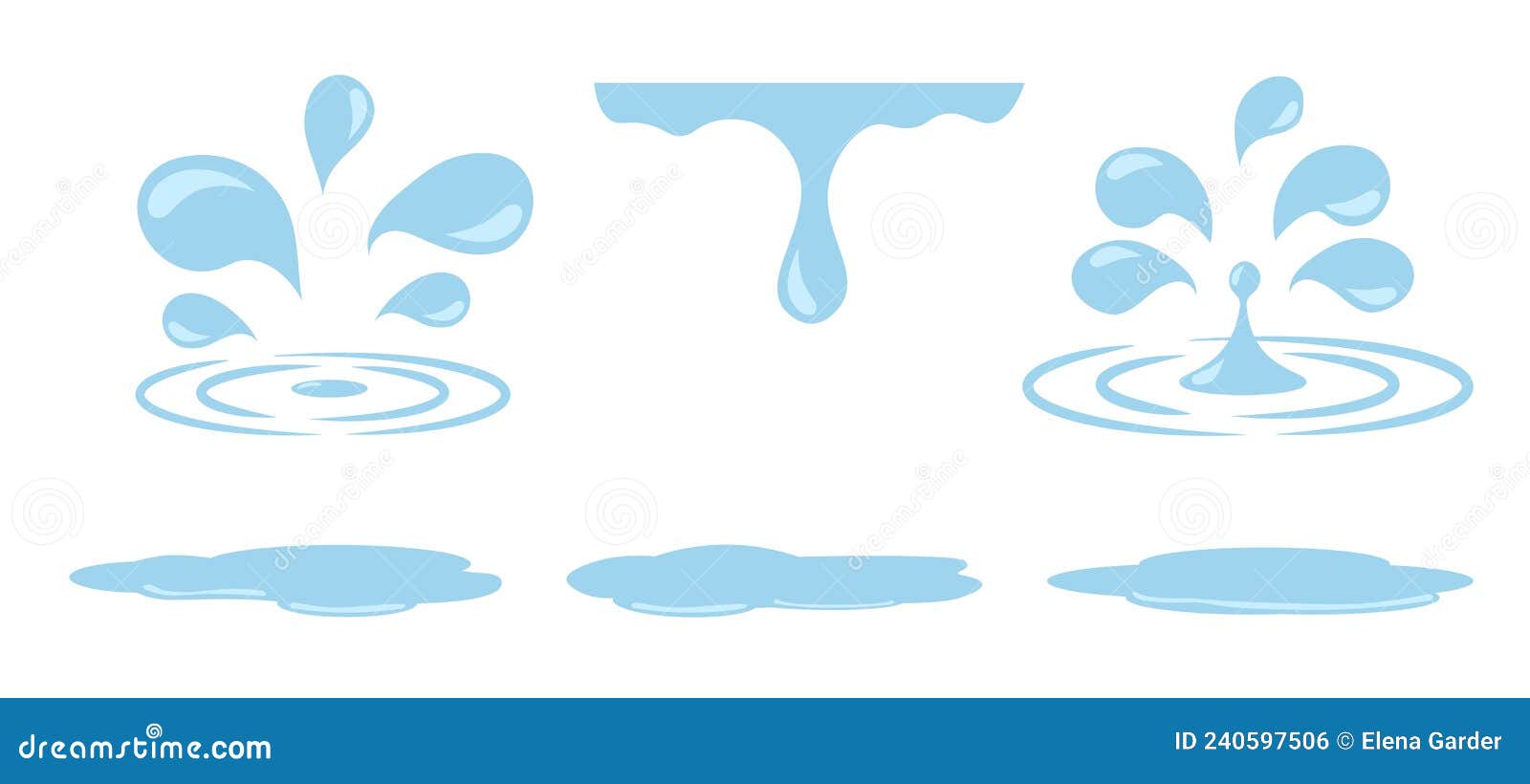 Water Drops. Cartoon Raindrops. Vector Blue Flat Falling Rain. Simple ...