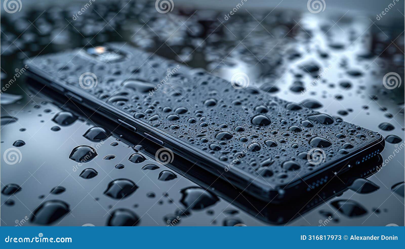 Water Drops on a Cell Phone Resting on a Wet Surface Stock Image ...