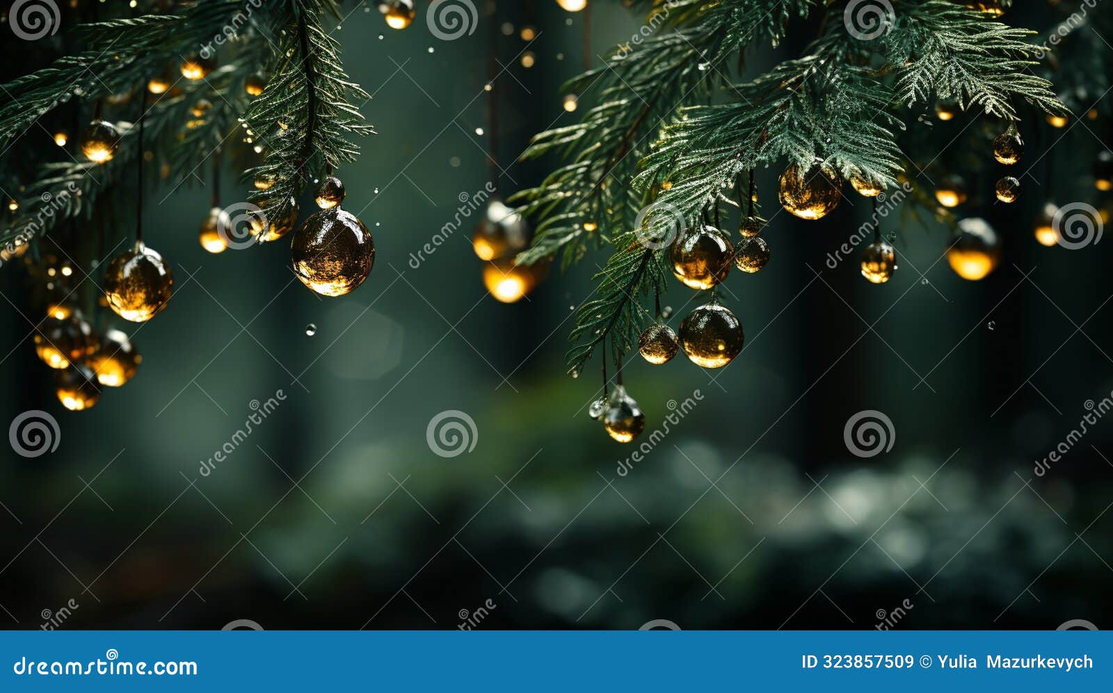 Water Drops on Christmas Decorations Hanging from Tree Stock Image ...