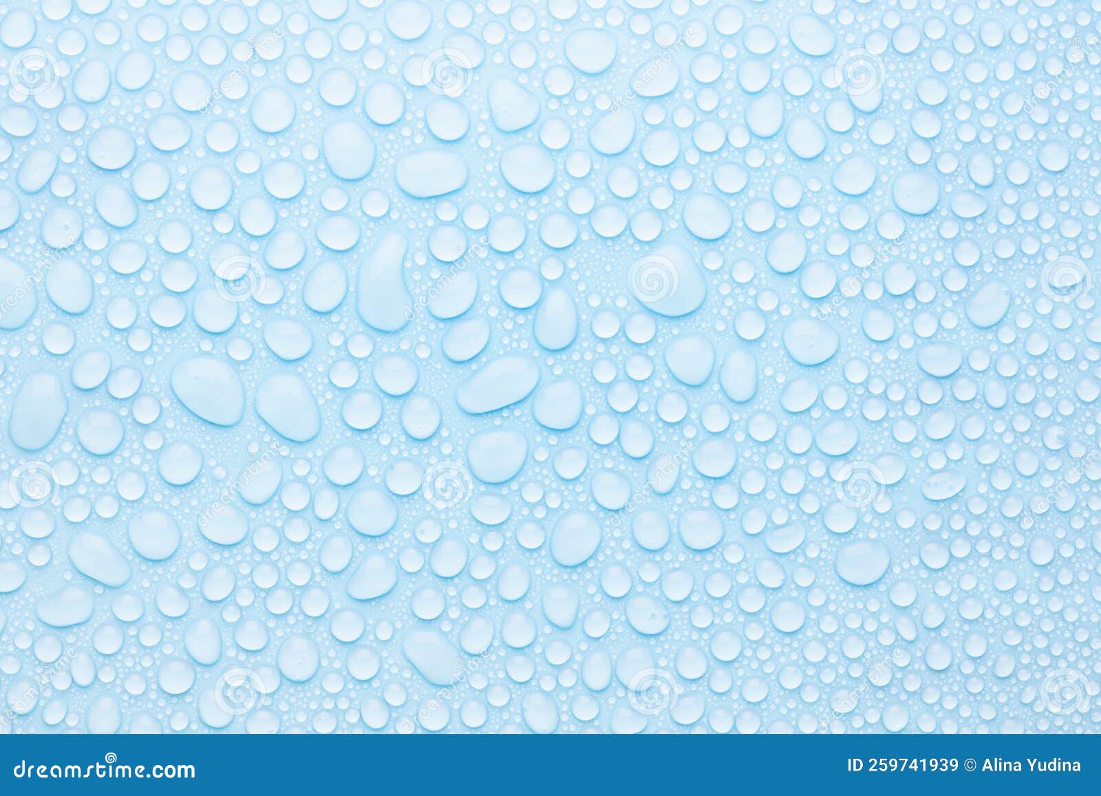 Water Drops on Cold Soft Light Blue Background As Pattern of Different ...