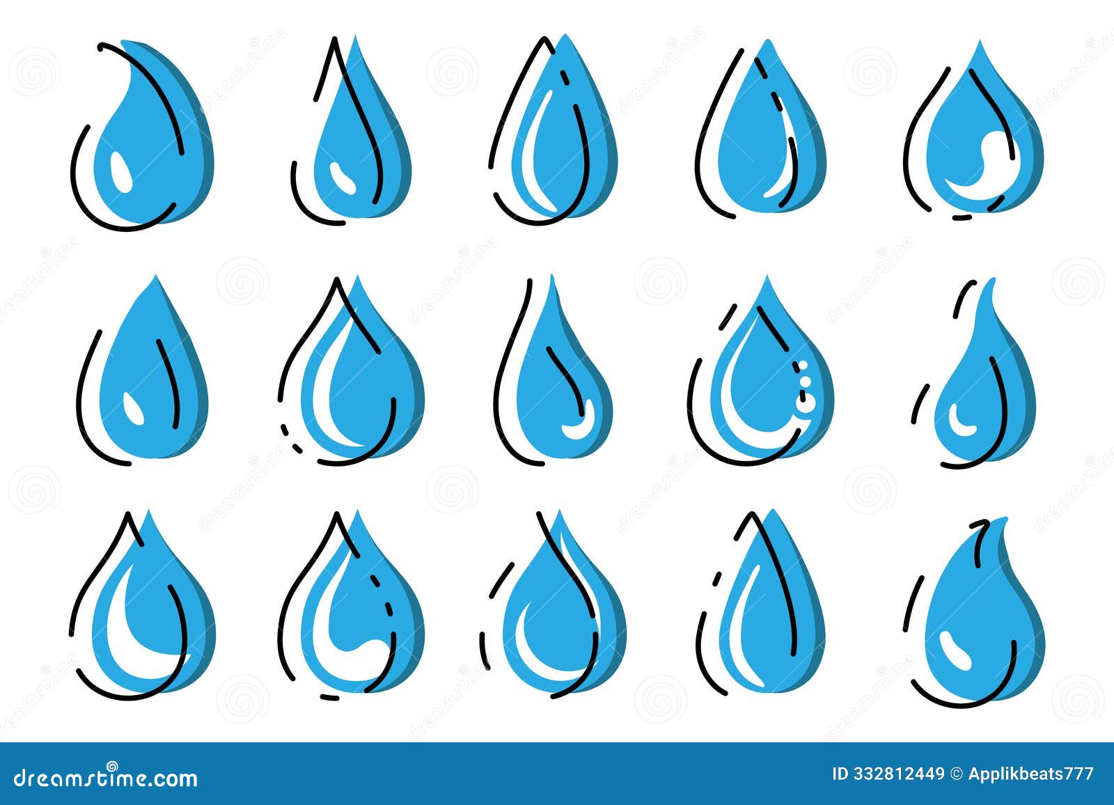 Water Drops Collection. Set of Blue Water Drops Icons Stock Vector ...