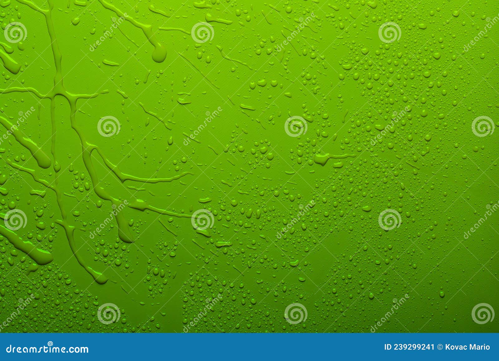 Water Drops on Green Color Surface Stock Image - Image of reflection ...