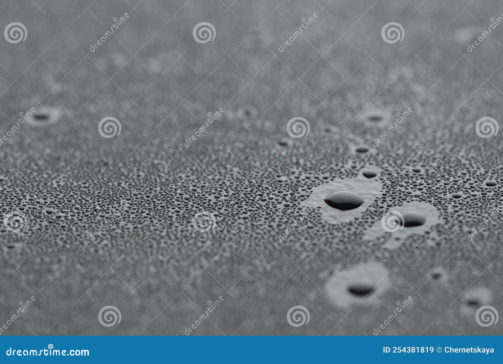 Water Drops on Grey Surface, Closeup View Stock Image - Image of calm ...