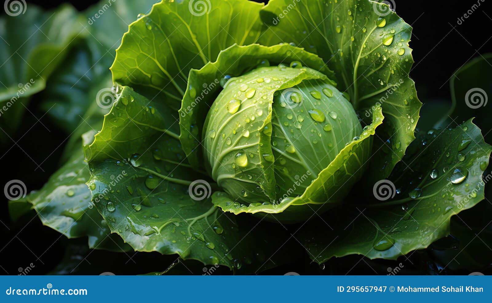 Water Drops on Group of Green Raw Cabbage Background Selective Focus ...