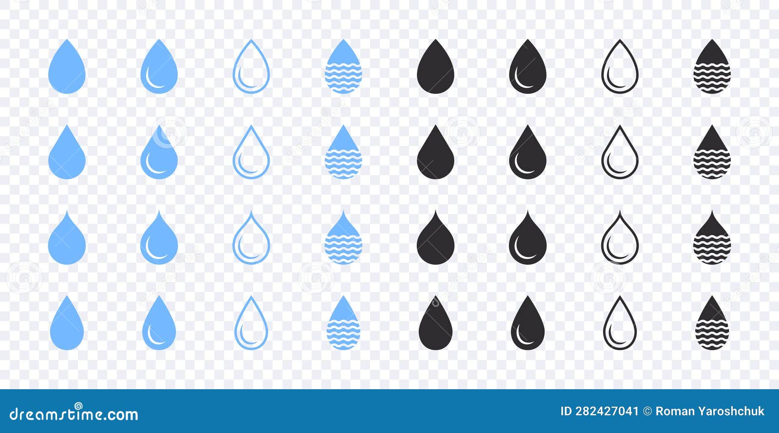 Water Drops Icons Set. Blue and Black Water Drops Icons Stock ...