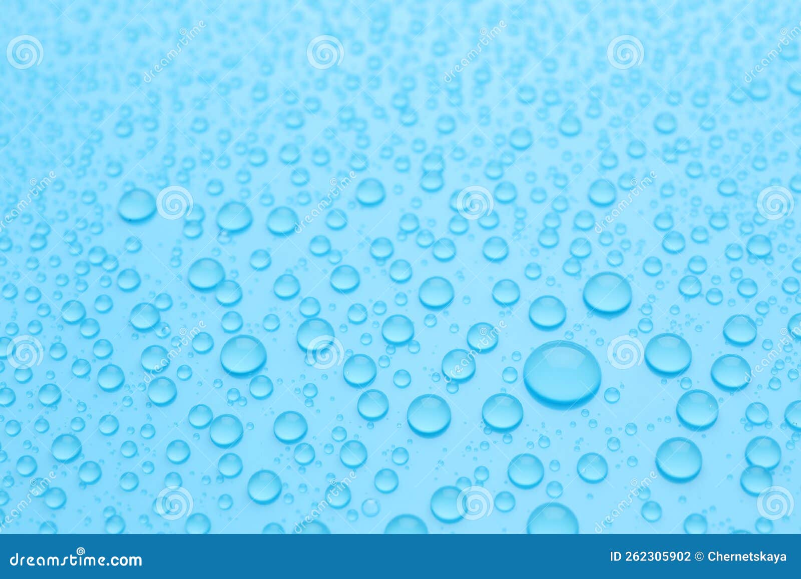 Water Drops on Light Blue Background, Closeup View Stock Photo - Image ...