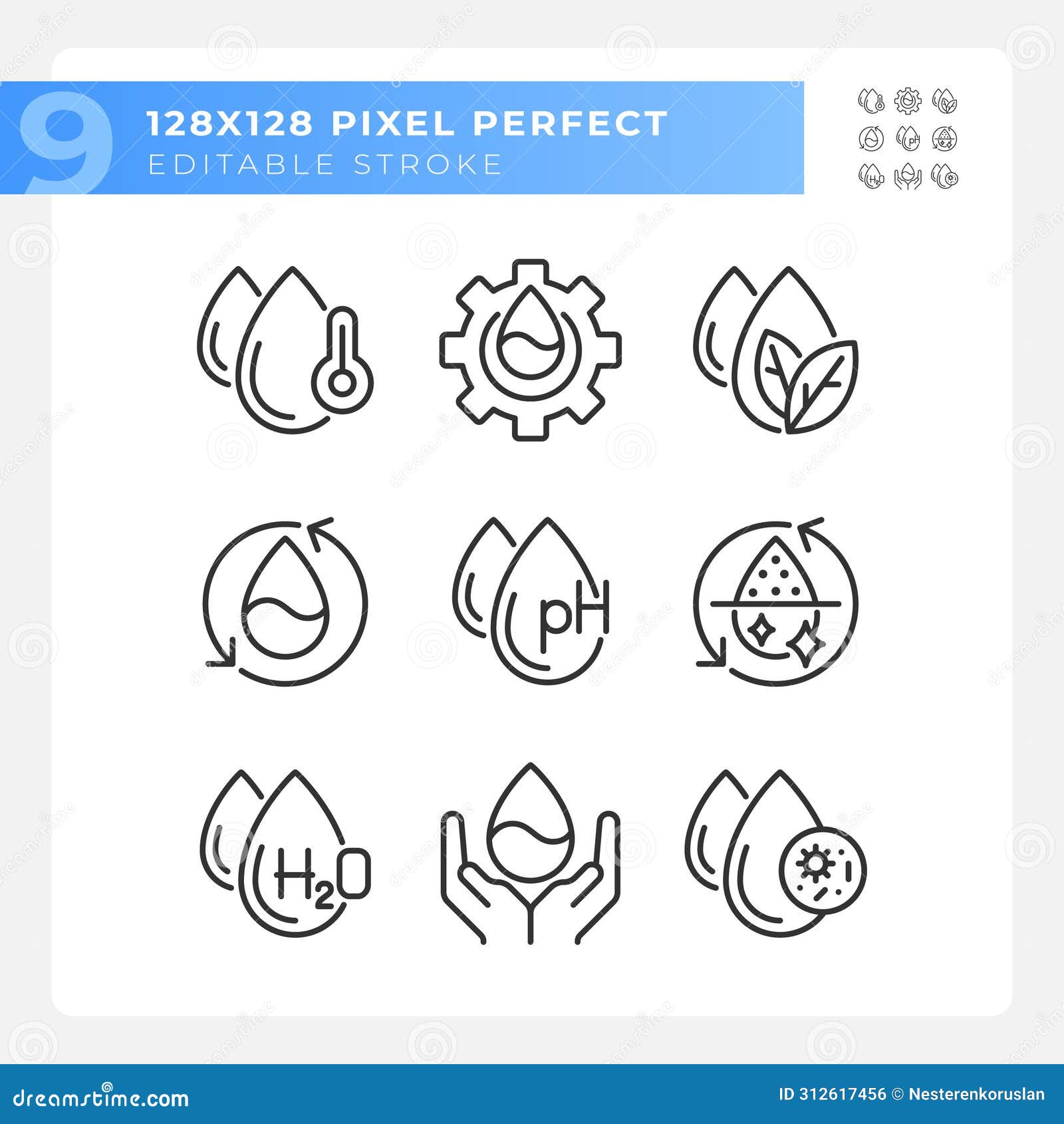 Water Drops Linear Icons Set Stock Vector - Illustration of logo ...