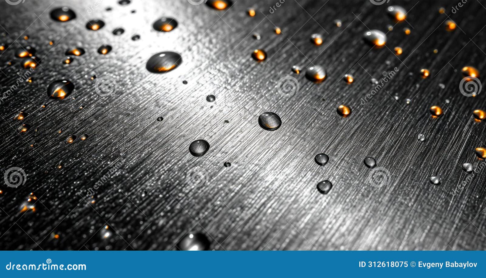 Water Drops on Metal on Silver Metal Sheet, Panoramic Industrial Iron ...