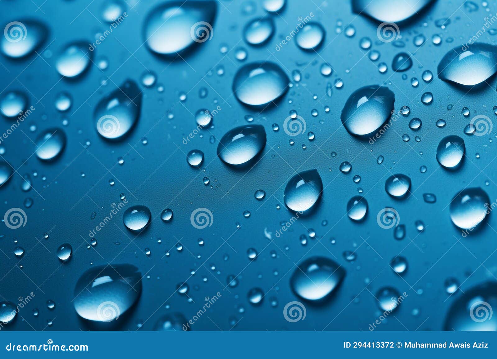 Water Drops on Metallic Surface Blue Background Stock Illustration ...