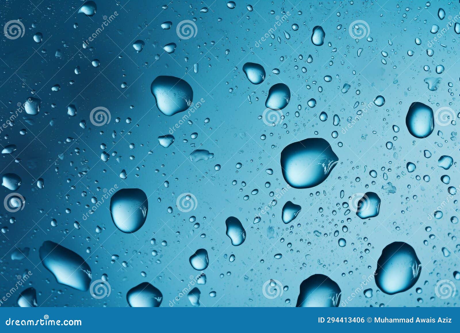 Water Drops on Metallic Surface Blue Background Stock Photo - Image of ...