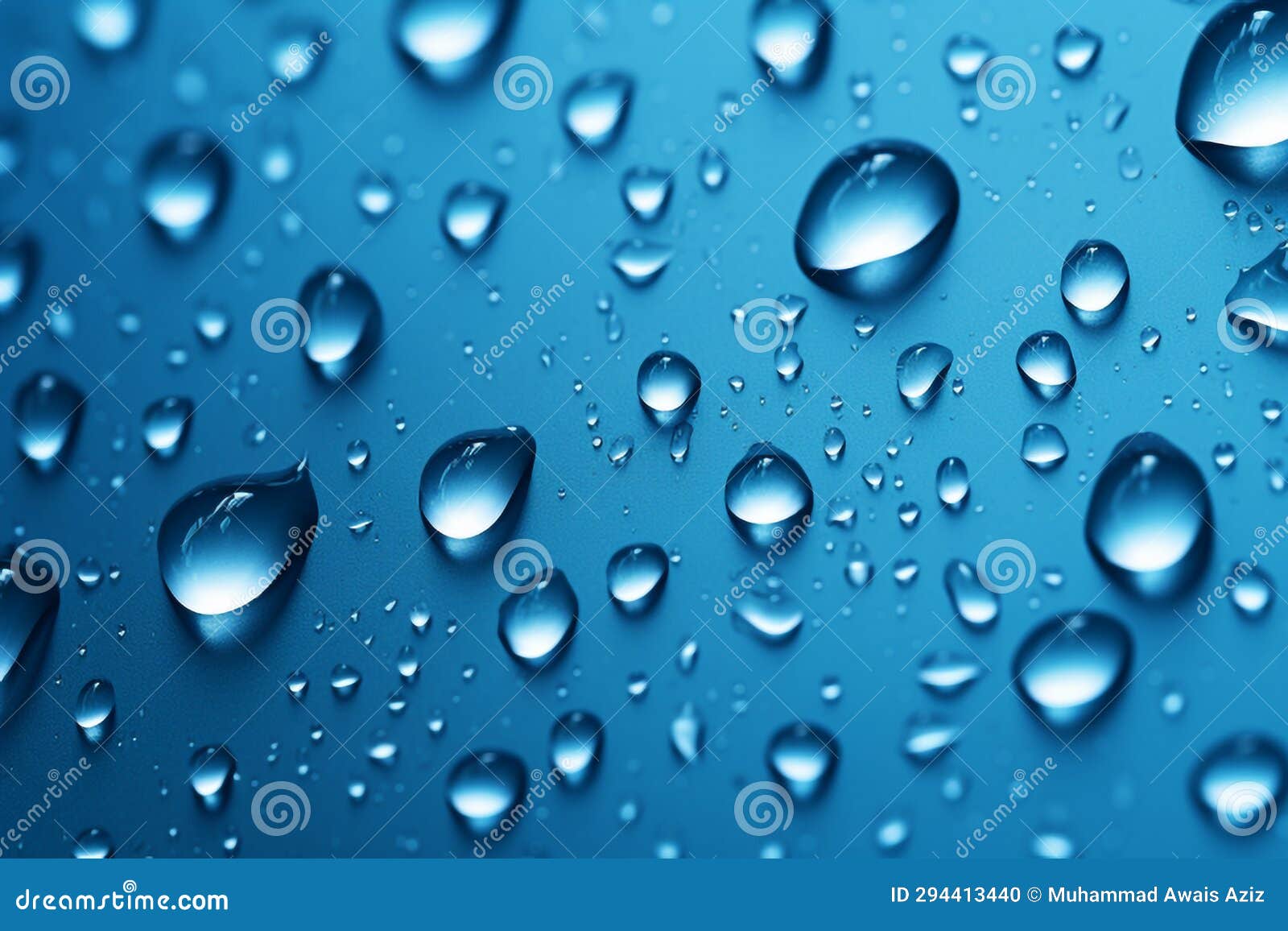Water Drops on Metallic Surface Blue Background Stock Illustration ...