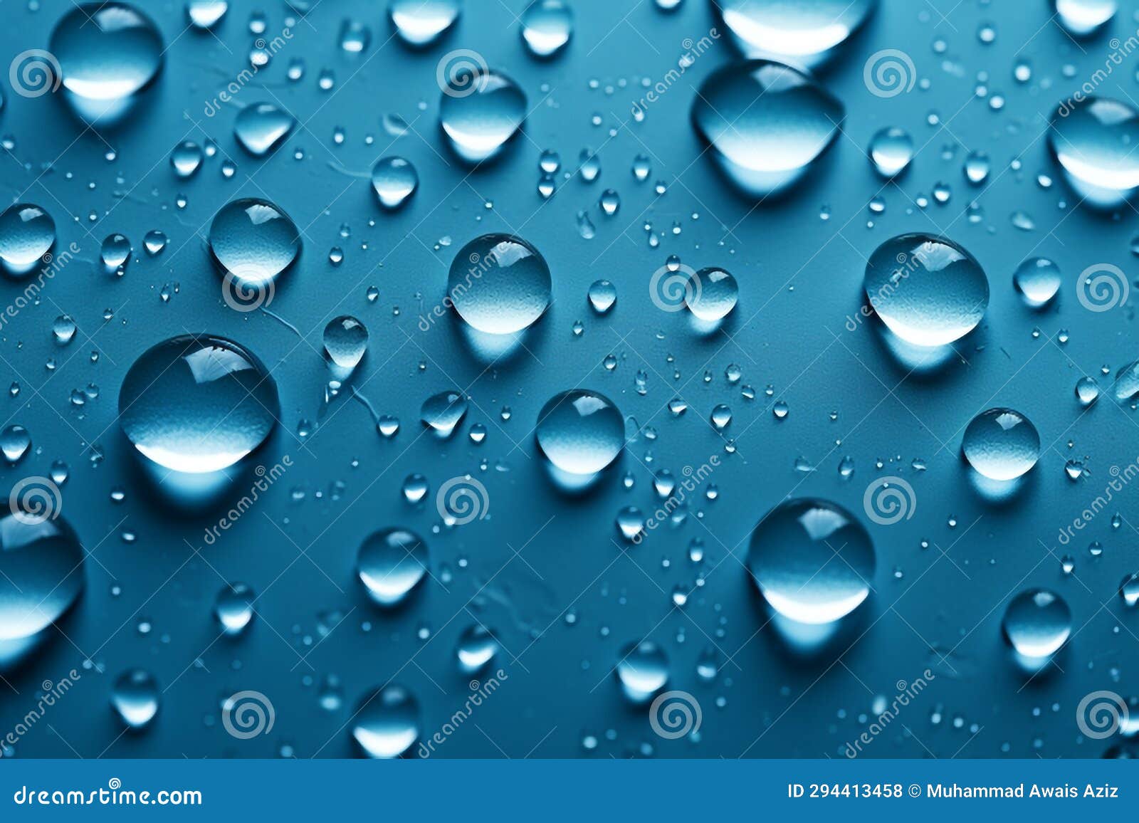 Water Drops on Metallic Surface Blue Background Stock Illustration ...