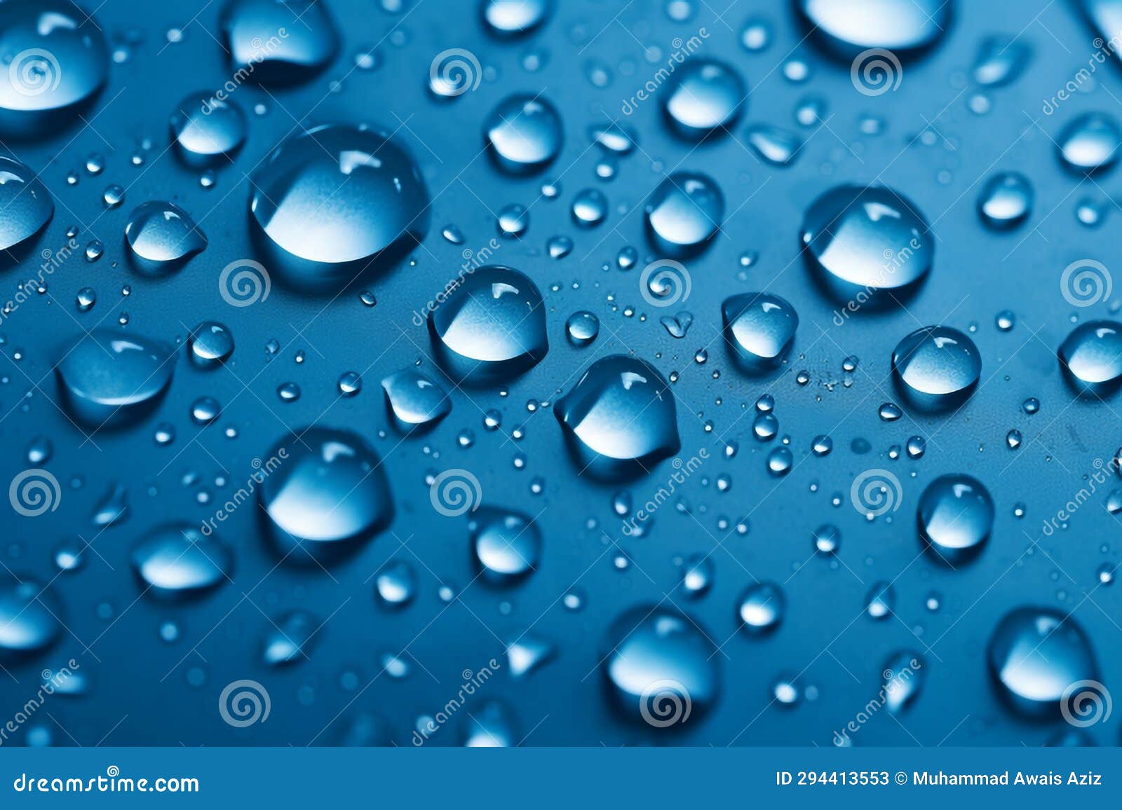 Water Drops on Metallic Surface Blue Background Stock Illustration ...