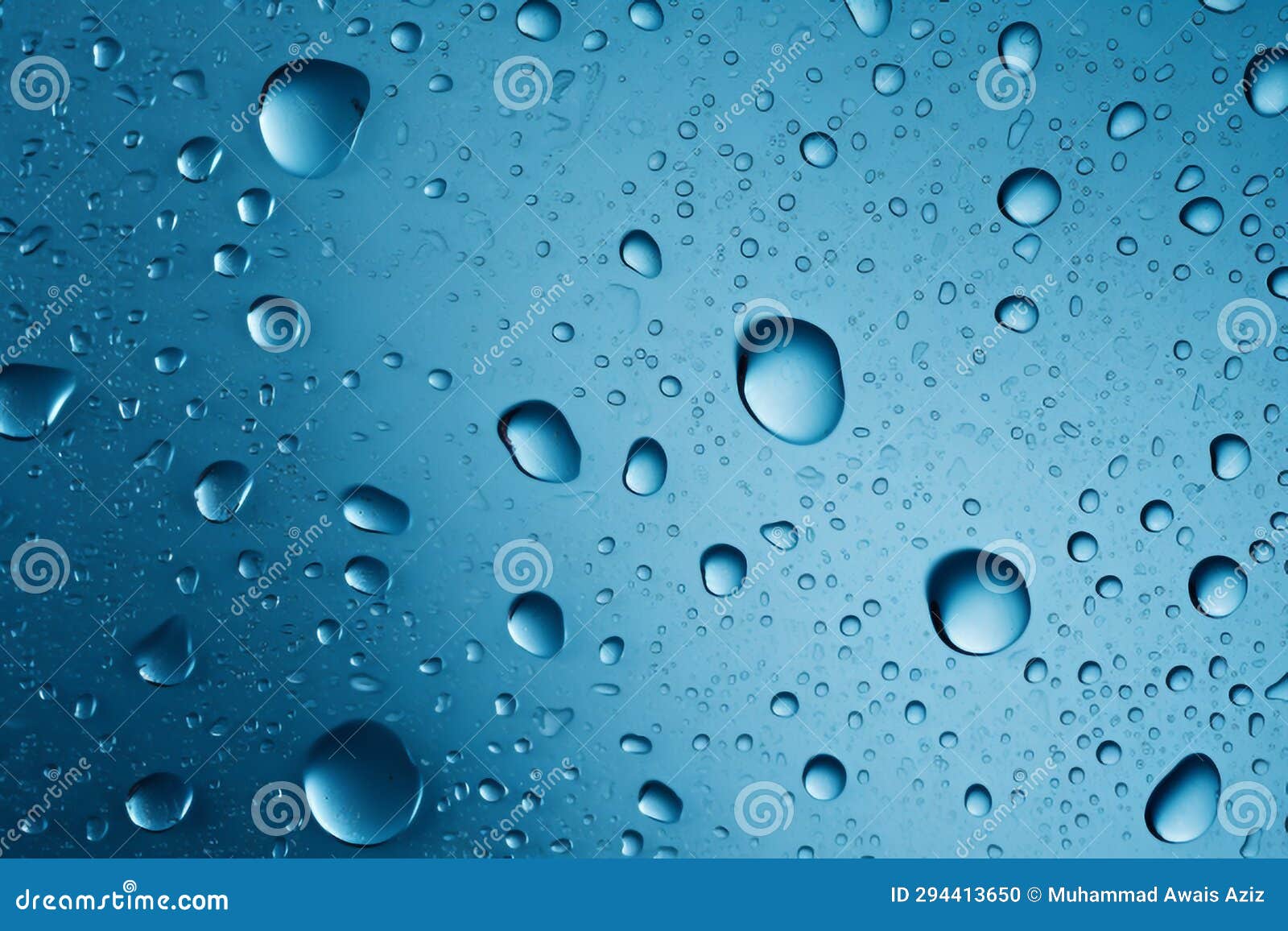 Water Drops on Metallic Surface Blue Background Stock Photo - Image of ...