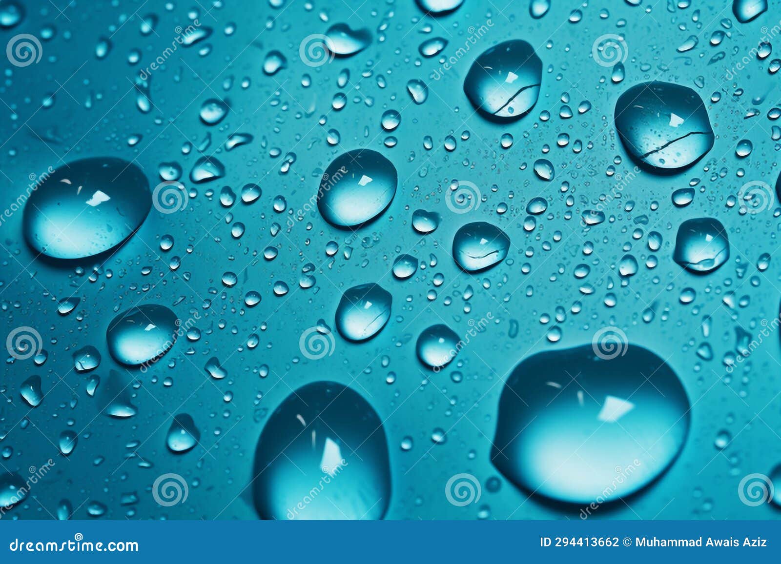 Water Drops on Metallic Surface Blue Background Stock Illustration ...