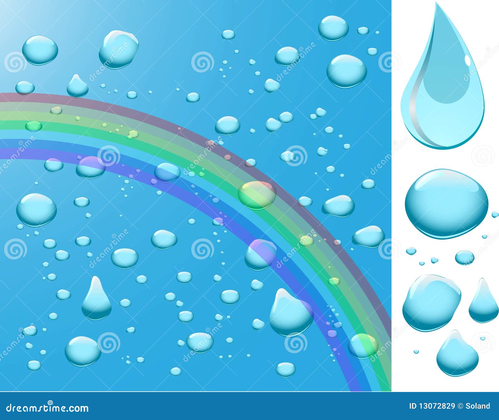 Water drops with rainbow. stock vector. Illustration of beauty - 13072829