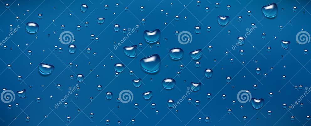 Water Drops, Realistic Droplets of Liquid on a Blue Background. Stock ...
