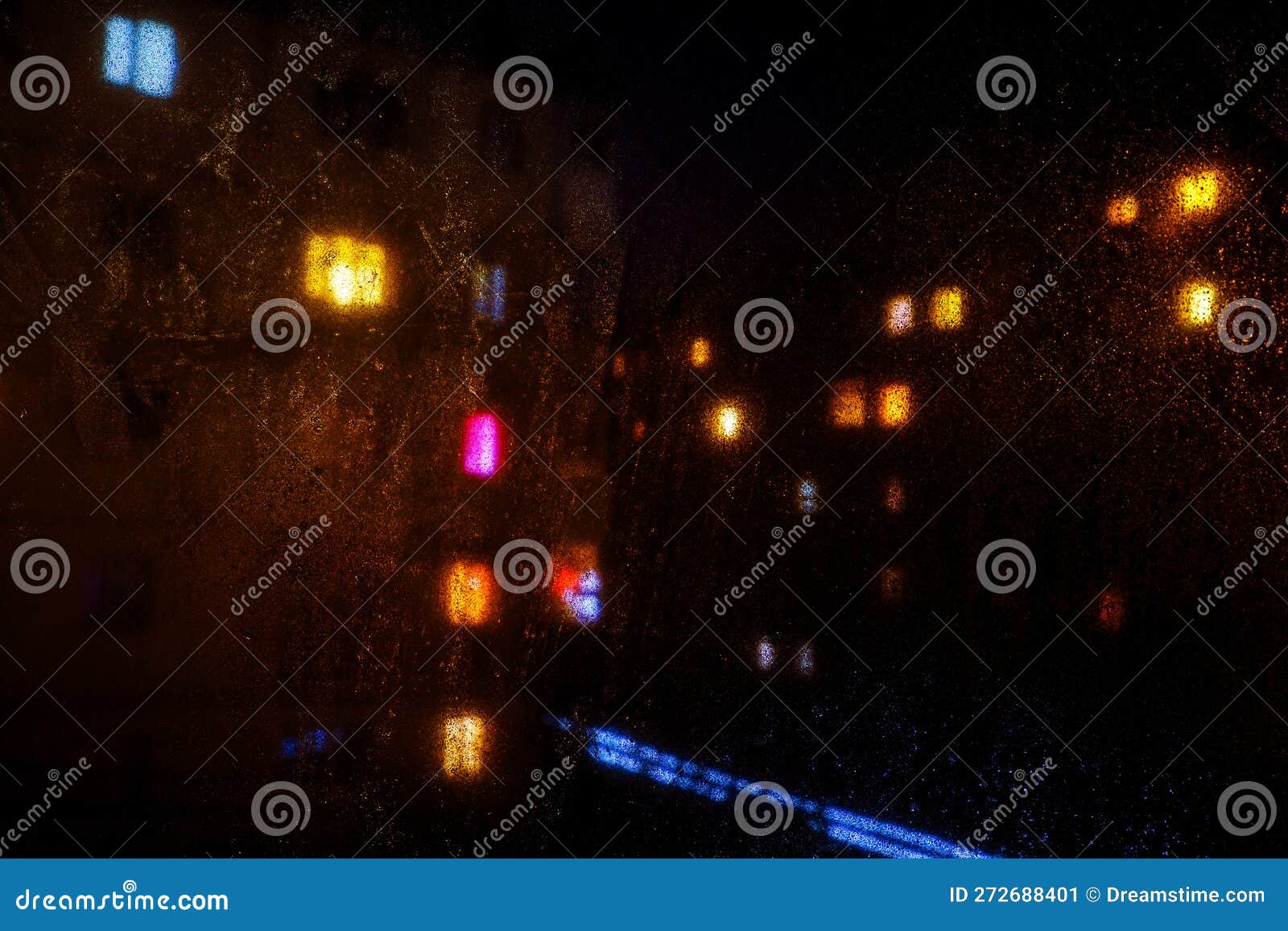 Water Drops Reflections on the Window in Night Stock Image - Image of ...