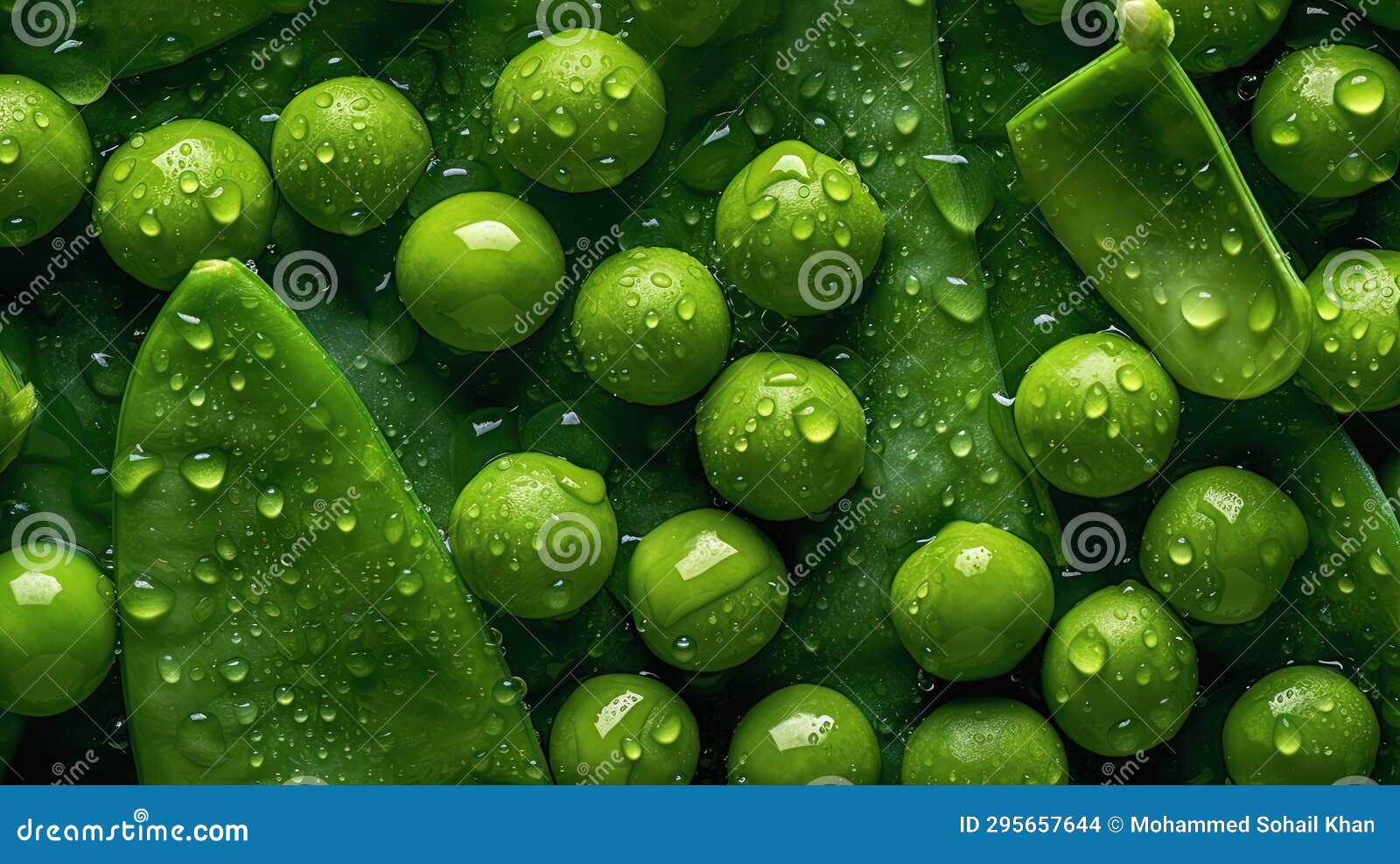 Water Drops on Top View Group of Green Peas with Copy Space Green ...