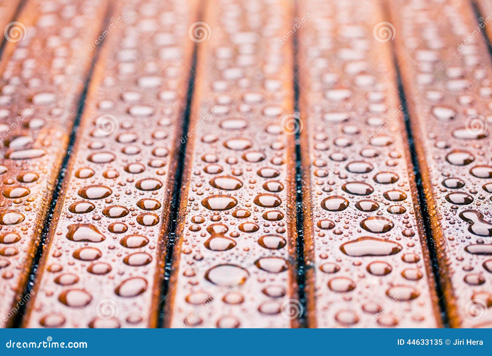 Water Drops on Wooden Garden Table Stock Image - Image of outdoors ...