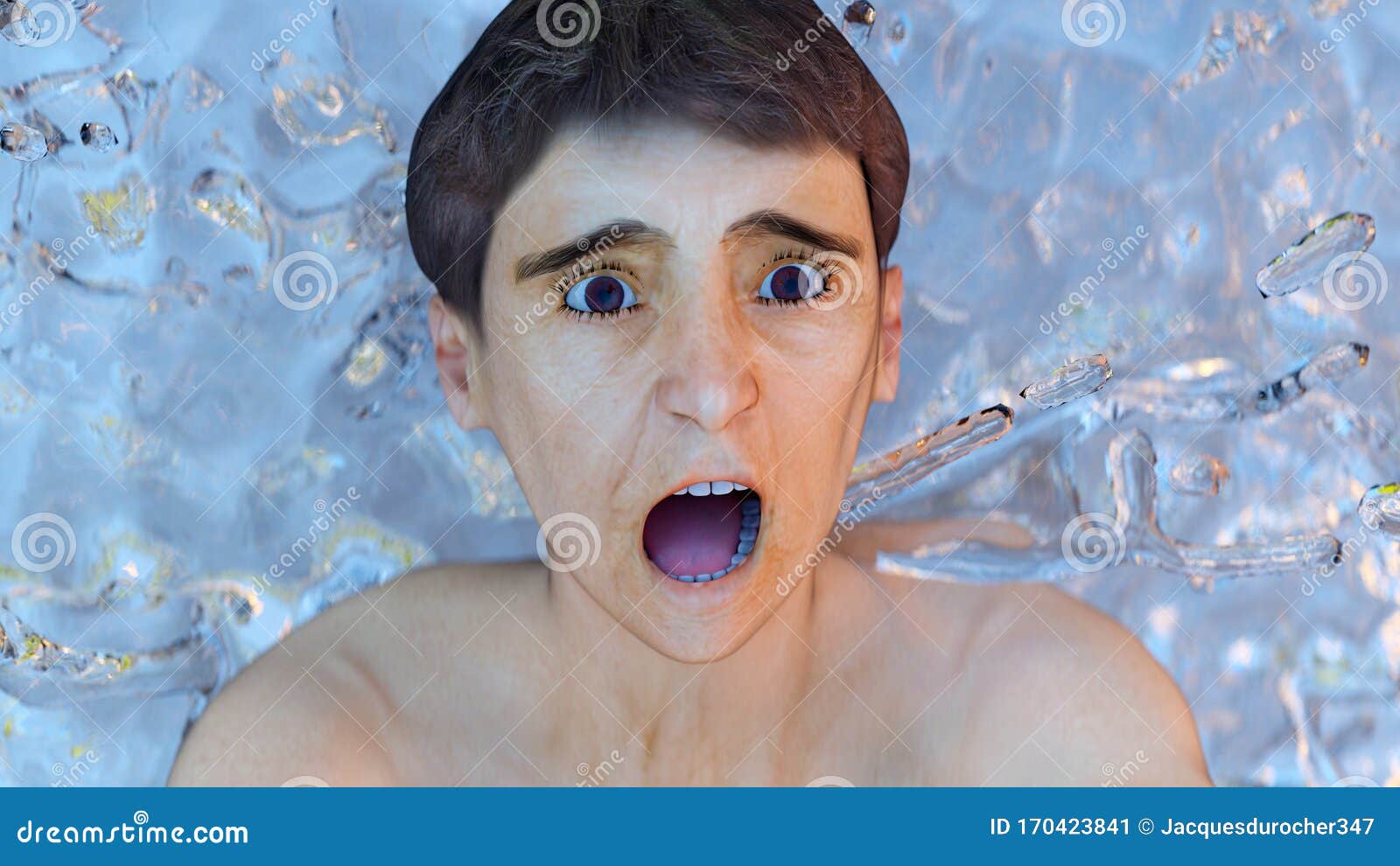 Water Drowning Panic Anxiety Scream Fear Emotion 3D Illustration Stock ...