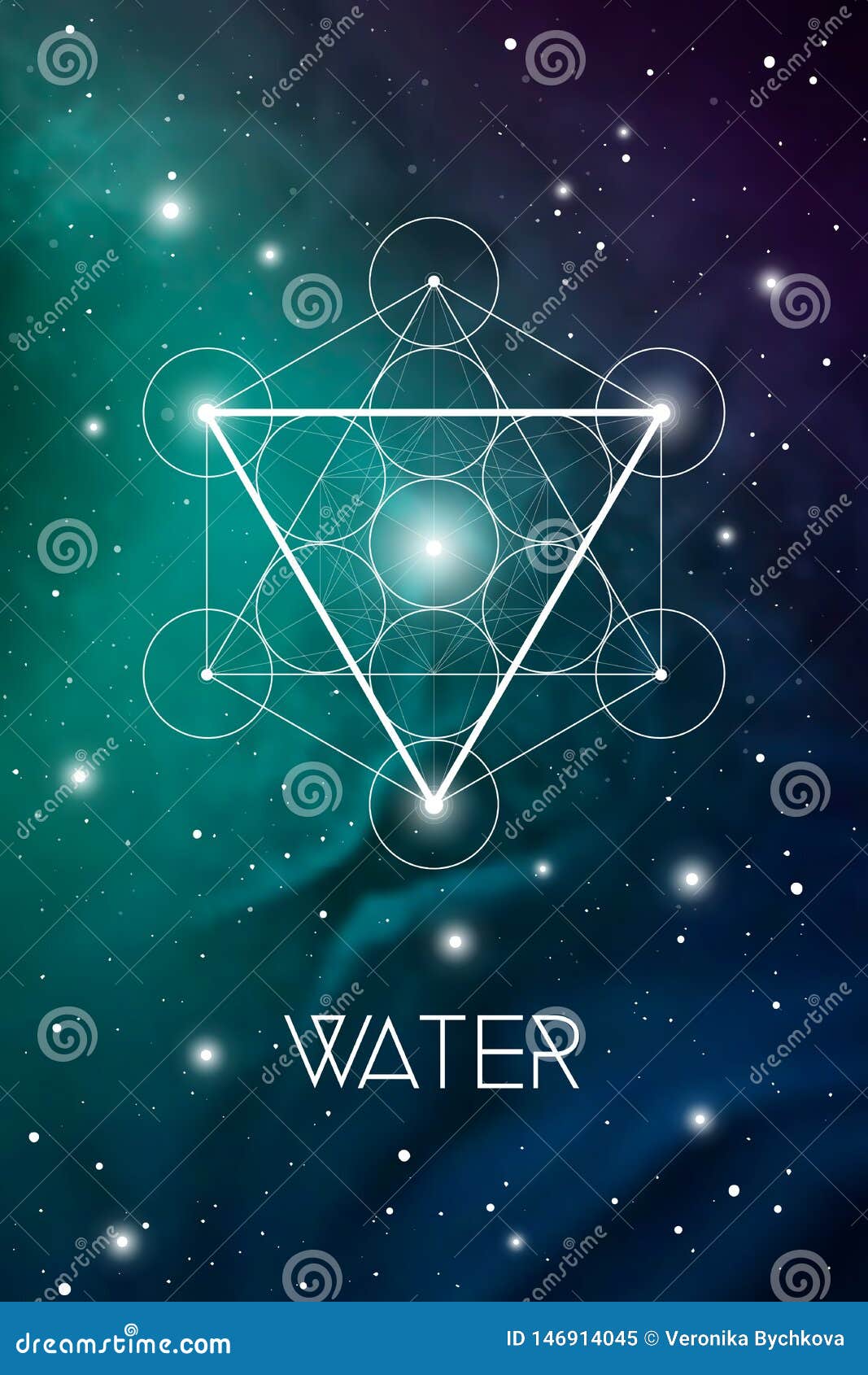 Water Element Symbol Inside Metatron Cube and Flower of Life in Front ...