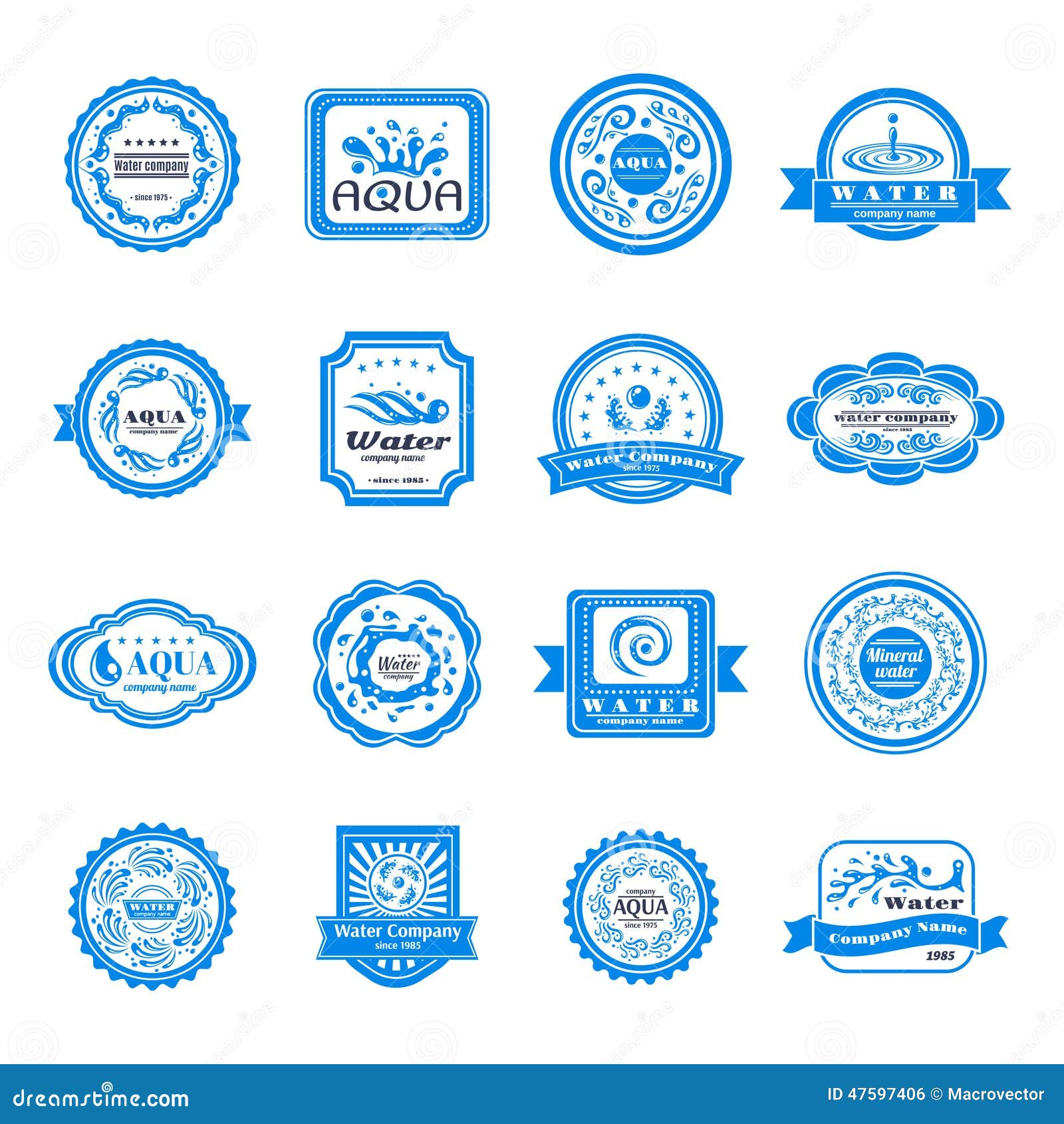 Water emblems set stock vector. Illustration of mineral - 47597406