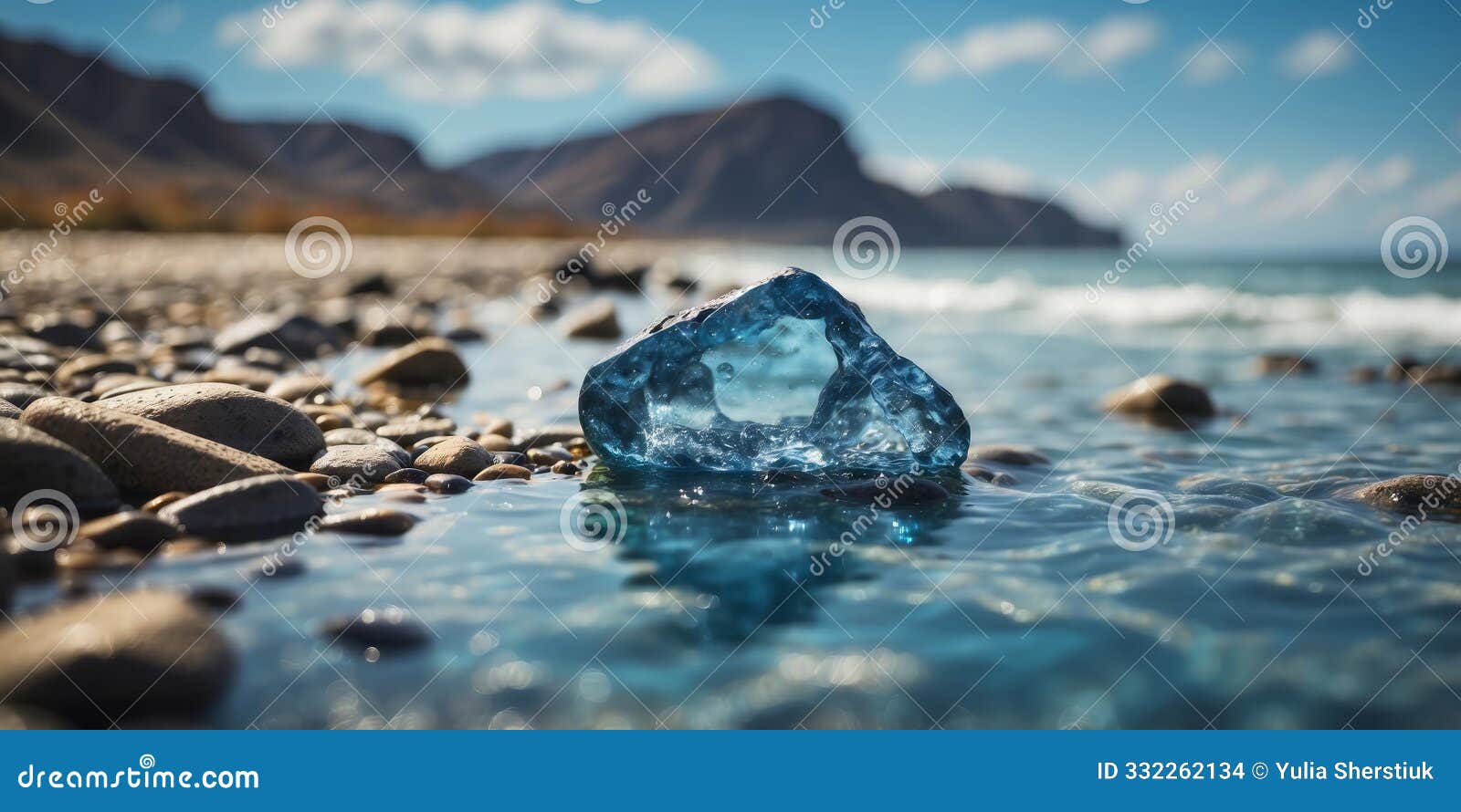 Water Enclosed by Rocks, Under a Sapphire Sky, Hosts a Small Isle ...