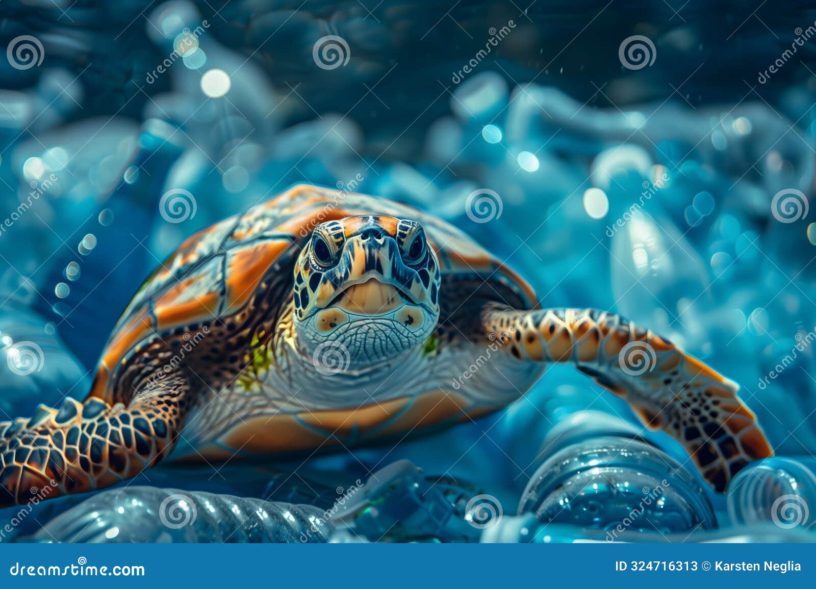 Water Environmental Pollution Problem Underwater Animal Sea Turtle ...