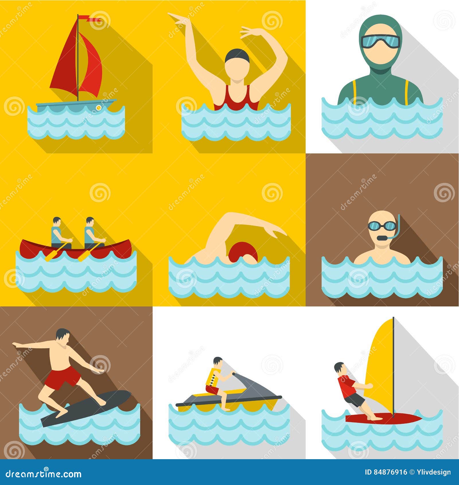Water Exercise Icons Set, Flat Style Stock Vector - Illustration of ...