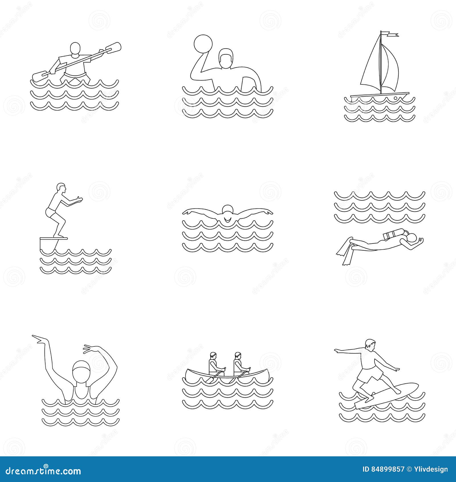 Water Exercise Icons Set, Outline Style Stock Vector - Illustration of ...