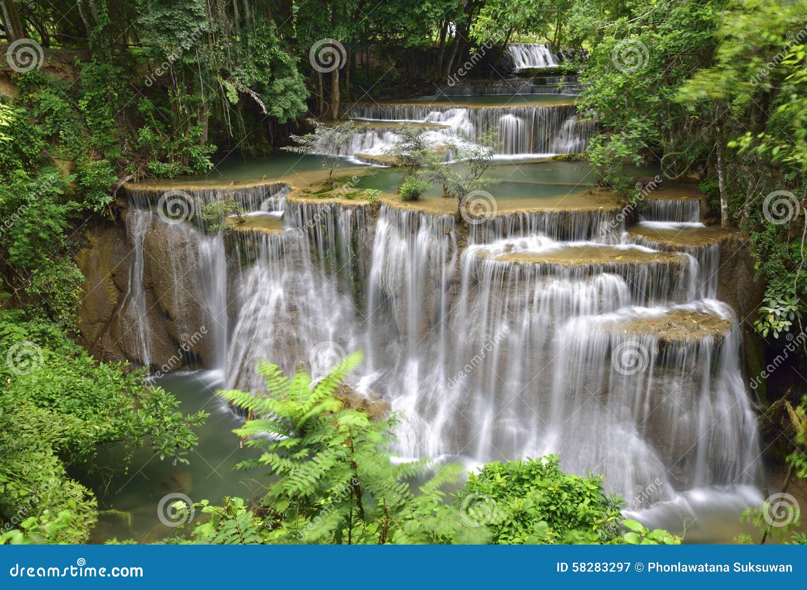 Water fall in deep forest stock image. Image of fall - 58283297