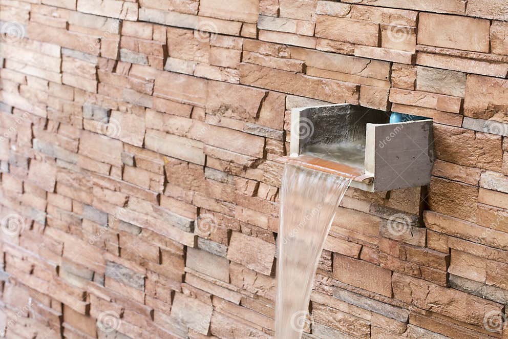Water Fall Drain with Wall Brick. Stock Photo - Image of path ...