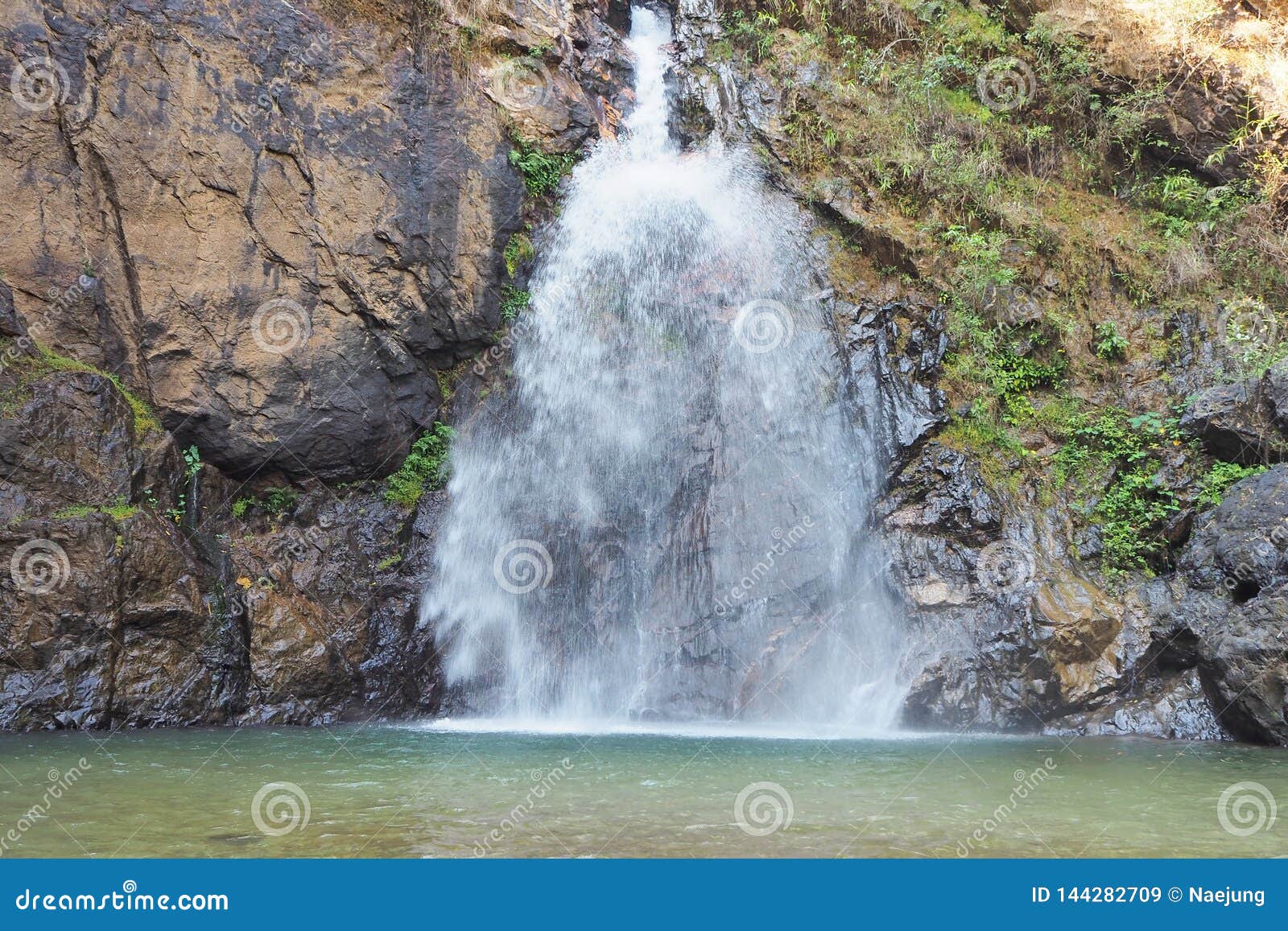 Water Fall with Mountain on the Back Stock Image - Image of background ...