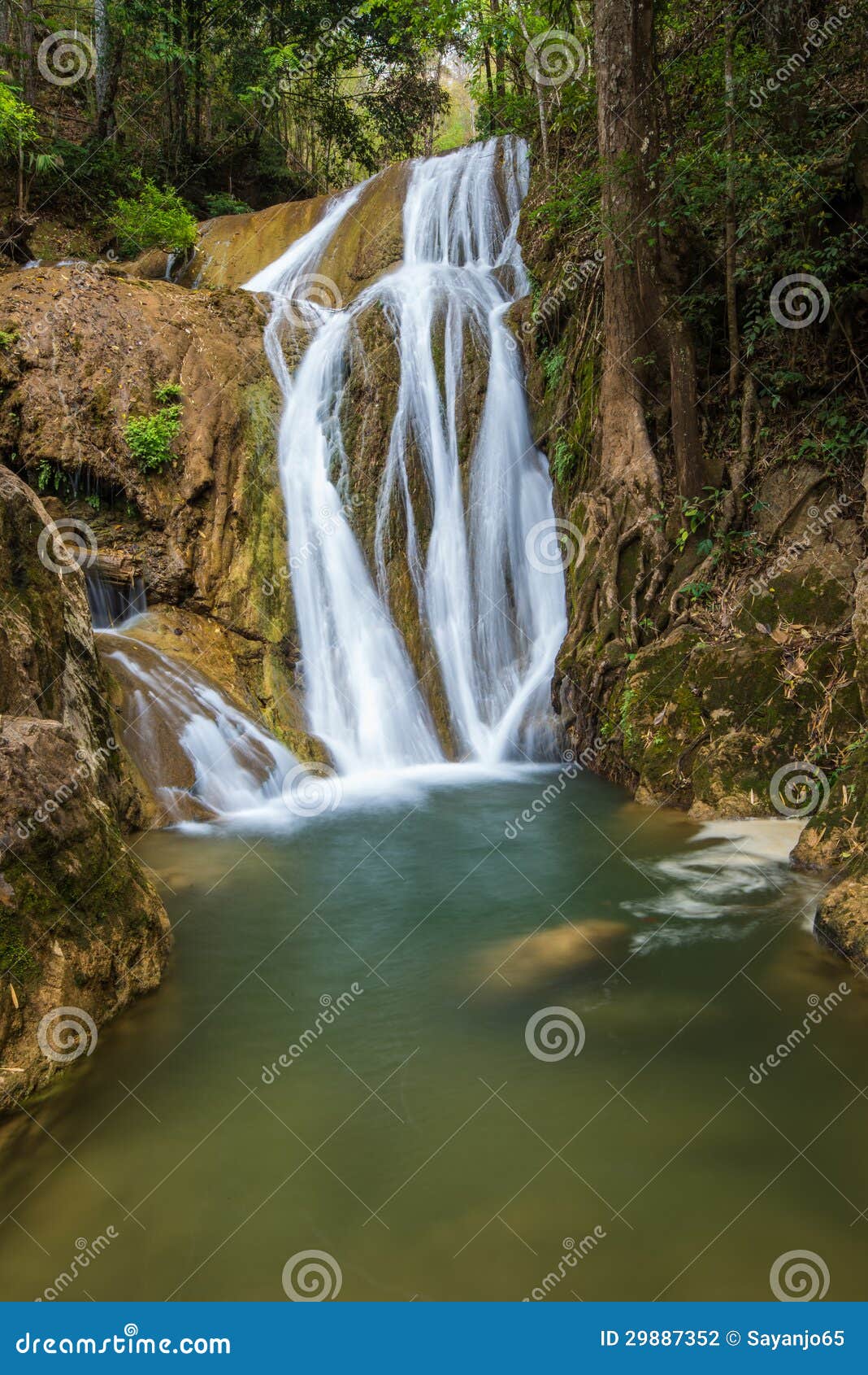Water Fall in Spring Season Located in Deep Rain Forest Jungle Stock ...
