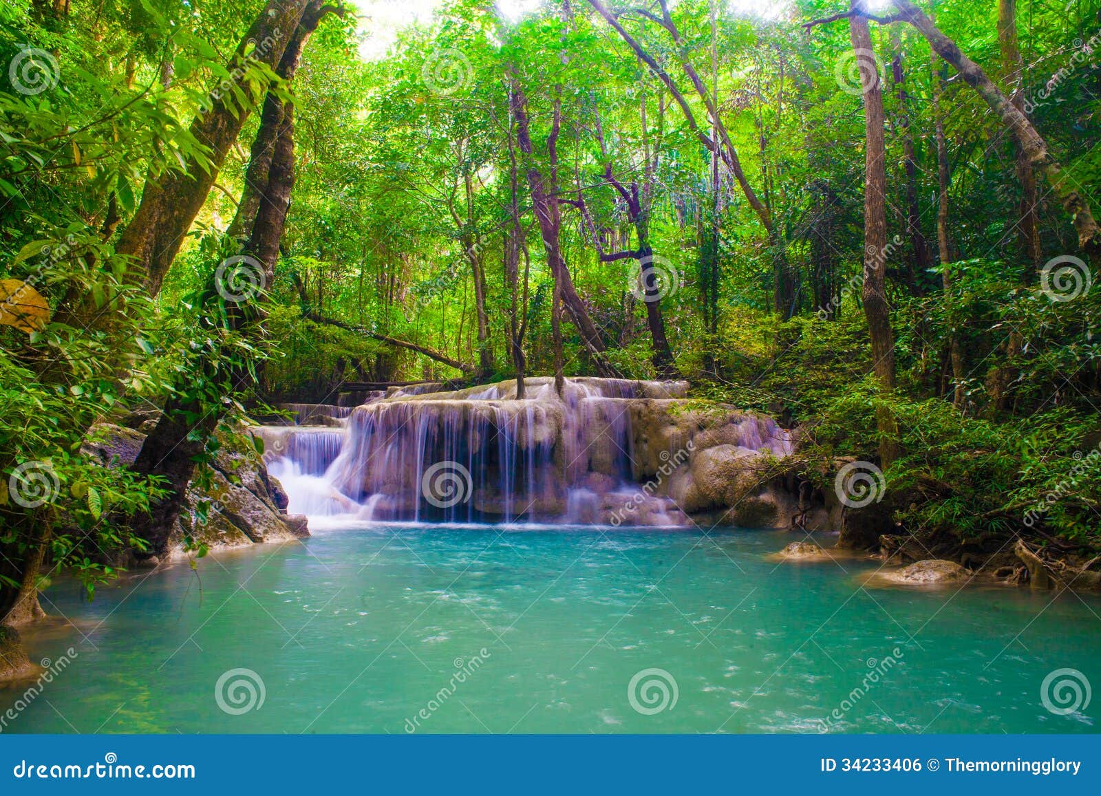 Water Fall in Spring Season Located in Deep Rain Forest Jungle Stock ...
