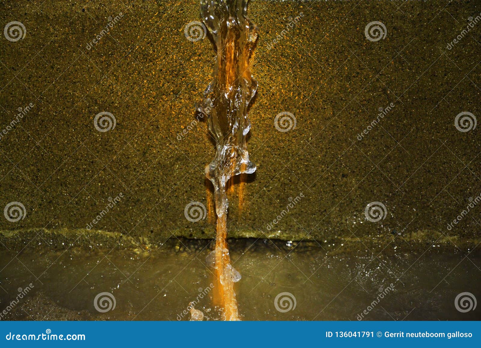 Water Falling Down Along the Brick Wall Stock Image - Image of growing ...