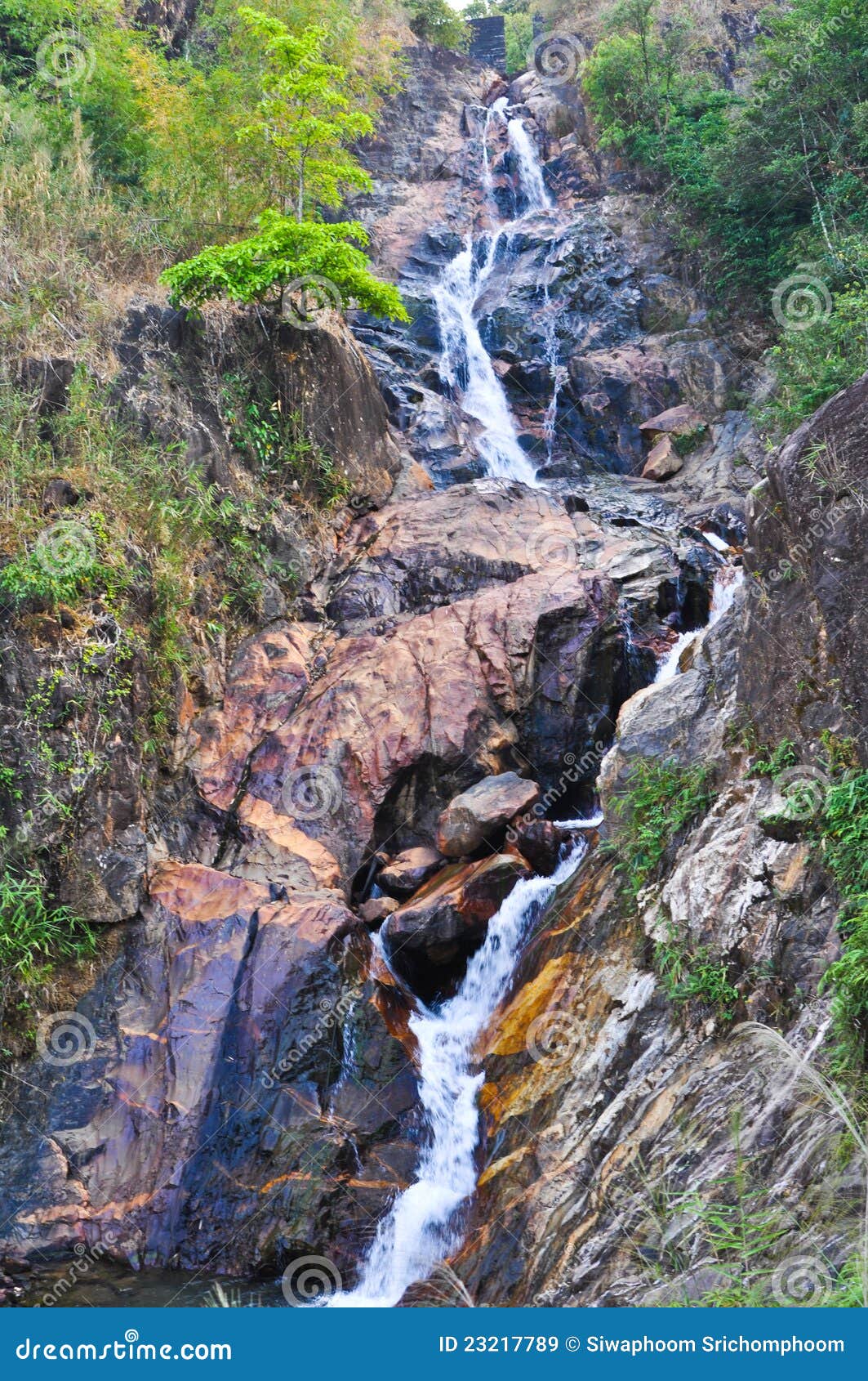 Water Falling from a Mountain Rock Stock Image - Image of nature, asia ...