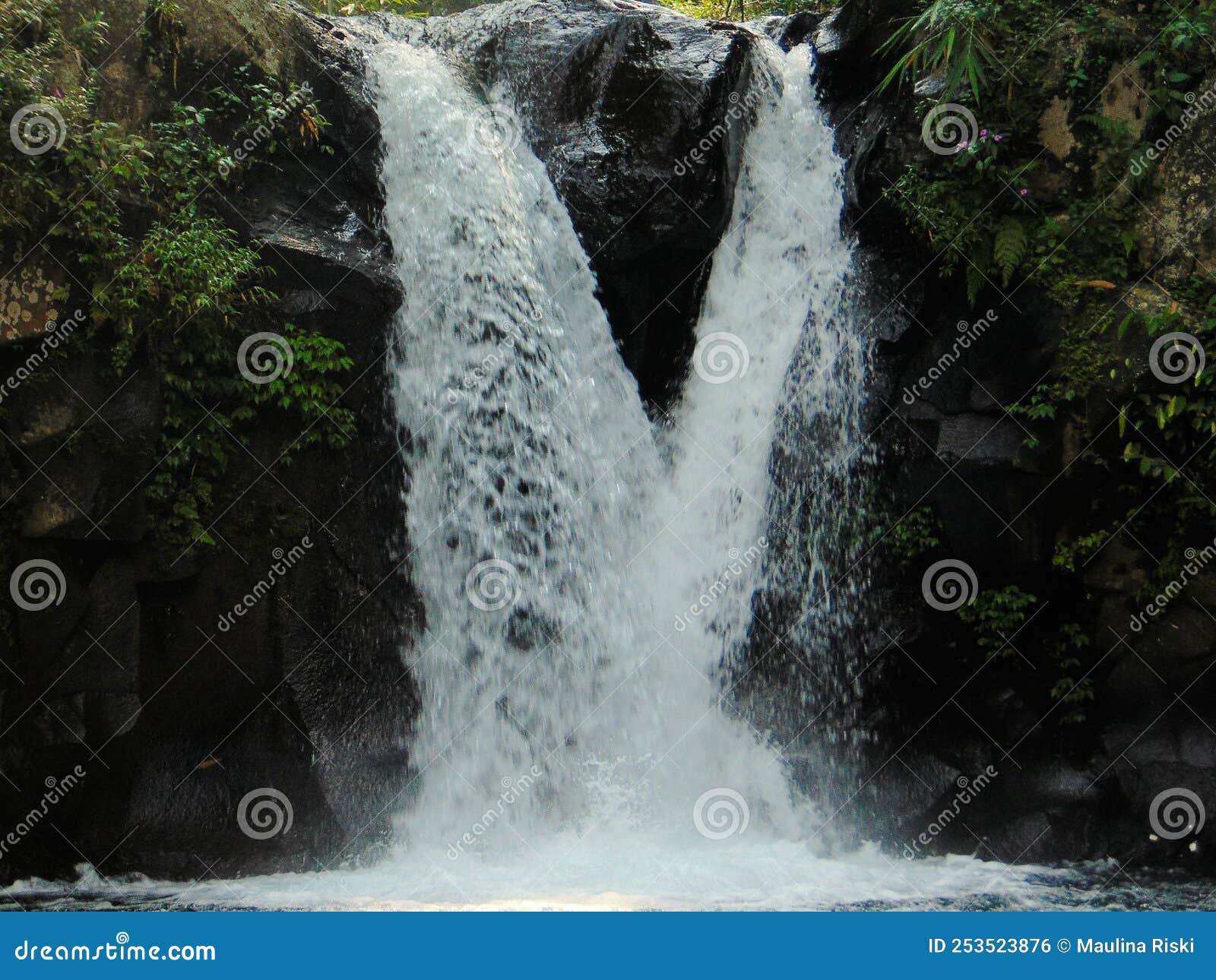 Water Falling into River at Little Waterfall at the Forest in the ...